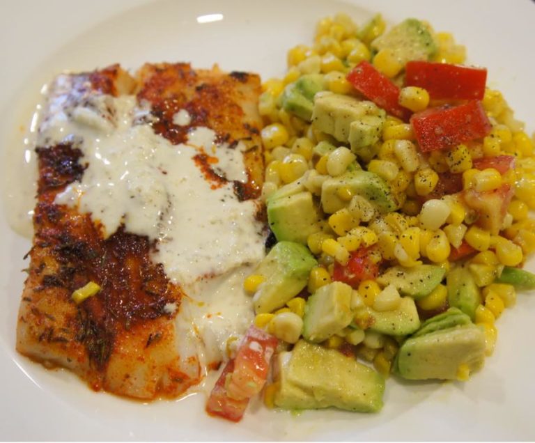 Blackened Cod with Corn “Salad” – Owens Dining Labs